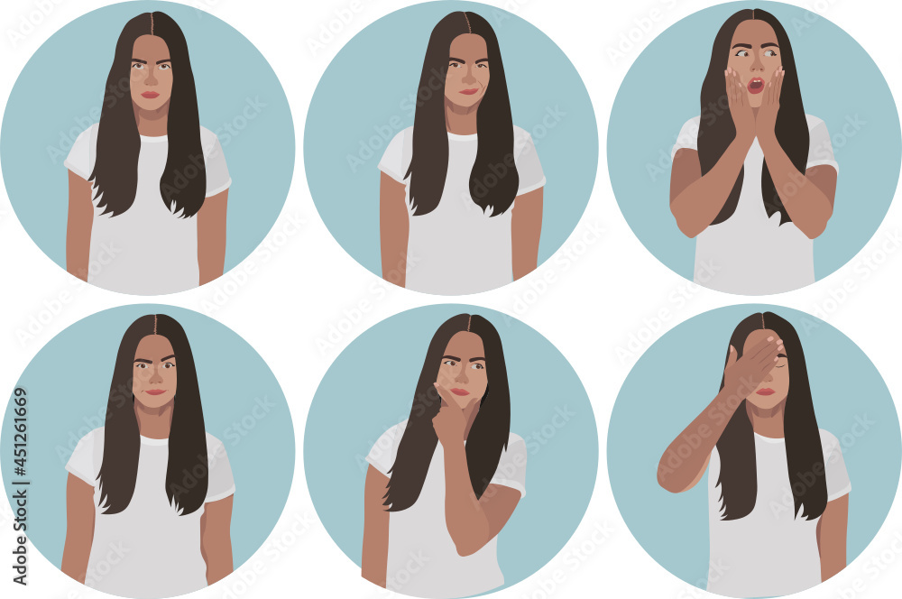 Set of disgruntled women faces. Face w/rolling eyes, face with raised ...