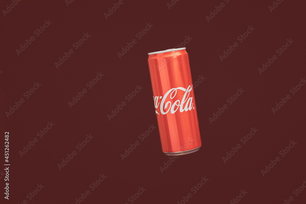 Coca Cola can, red background Stock Photo | Adobe Stock