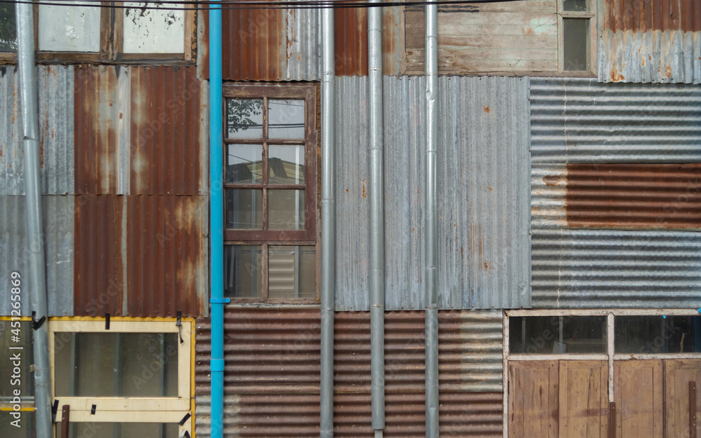 Natural old wood or timber, Metal steel strips Rusty corrugated iron ...