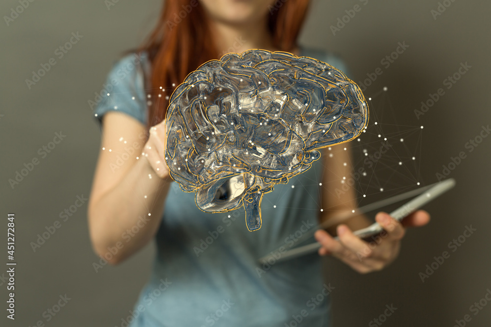 Brain. Digital brain. 3D Science and Technology concept. Neural network ...