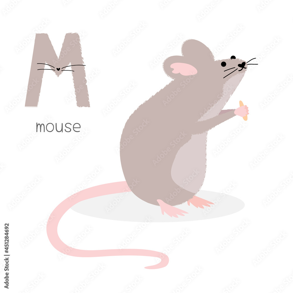 Animals alphabet. M for mouse. Flat vector illustration on white ...