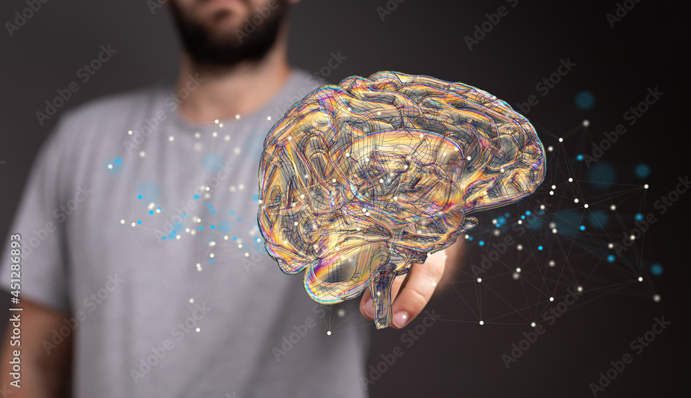 Human brain activity with plexus lines.. External cerebral connections ...