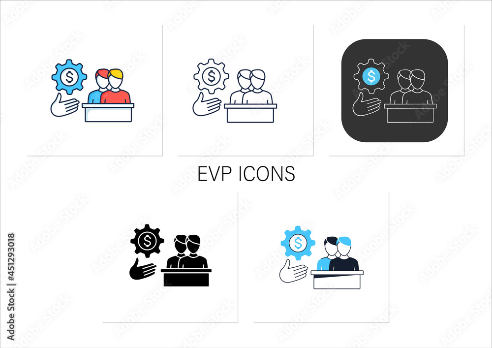 EVP icons set.Development employee value proposition.Benefits which ...