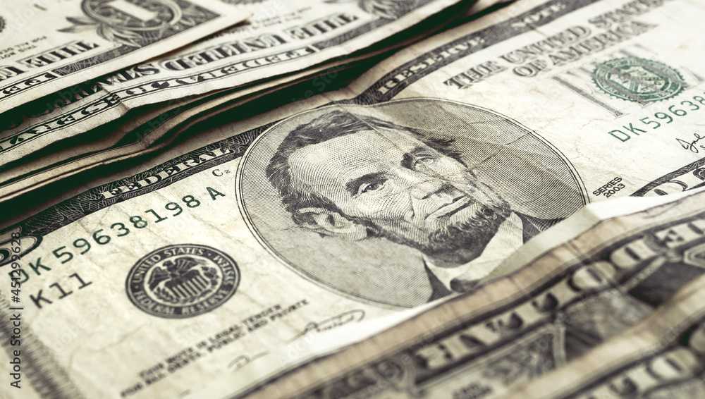 Money background, US Dollar - USD. US dollar bills with top view in ...