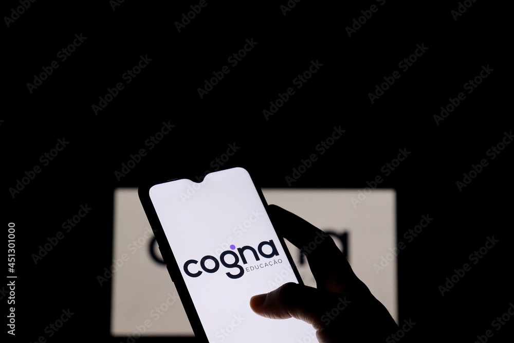 Bahia, Brazil - August 13, 2021: Cogna logo on smartphone screen. Cogna ...