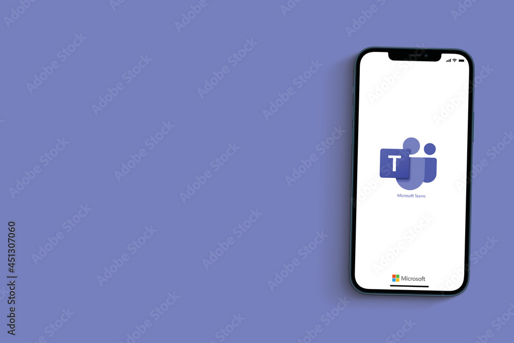 Microsoft Teams app on smartphone screen on blue background ...