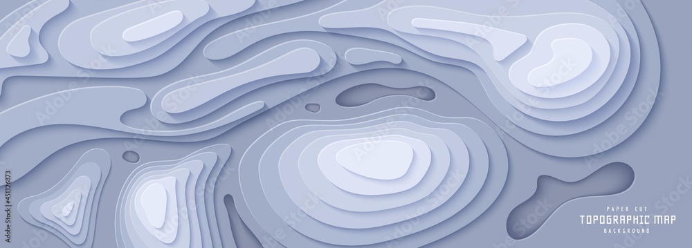 Topographic map in paper cut style. 3d abstract background with cut out ...