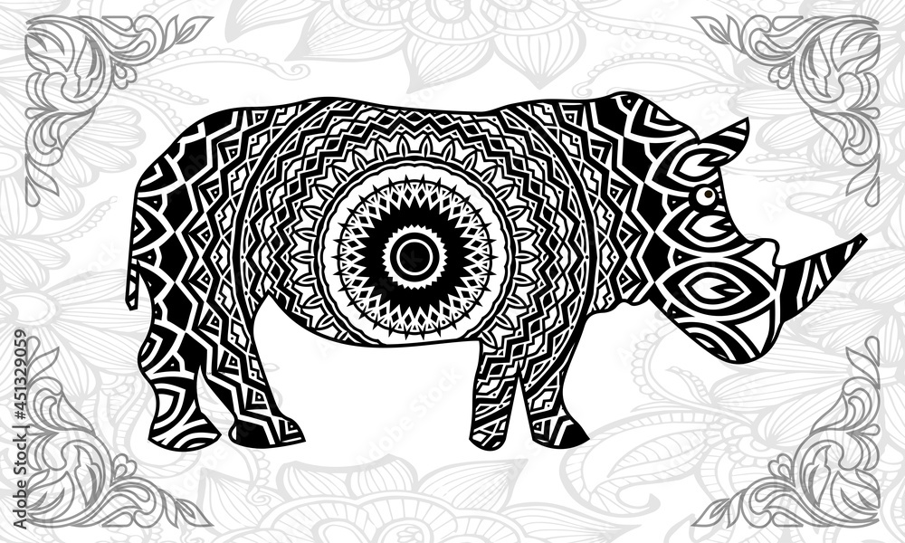 Zentangle stylized cartoon rhino (rhinoceros), isolated on white ...