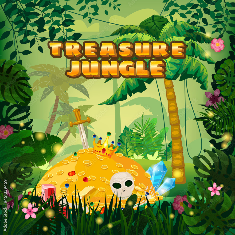 Treasure Jungle, Tropical Rainforest, Pirate pile of gold full of gold ...