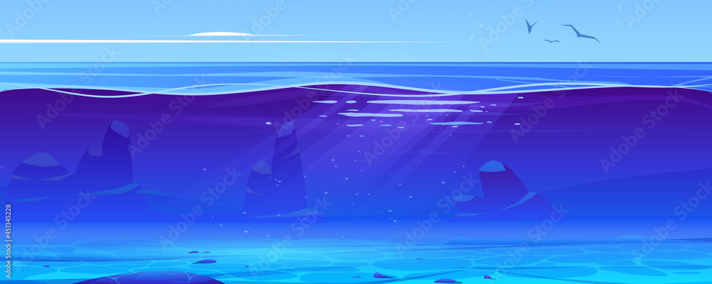 Ocean or sea underwater background cross section Stock Vector | Adobe Stock