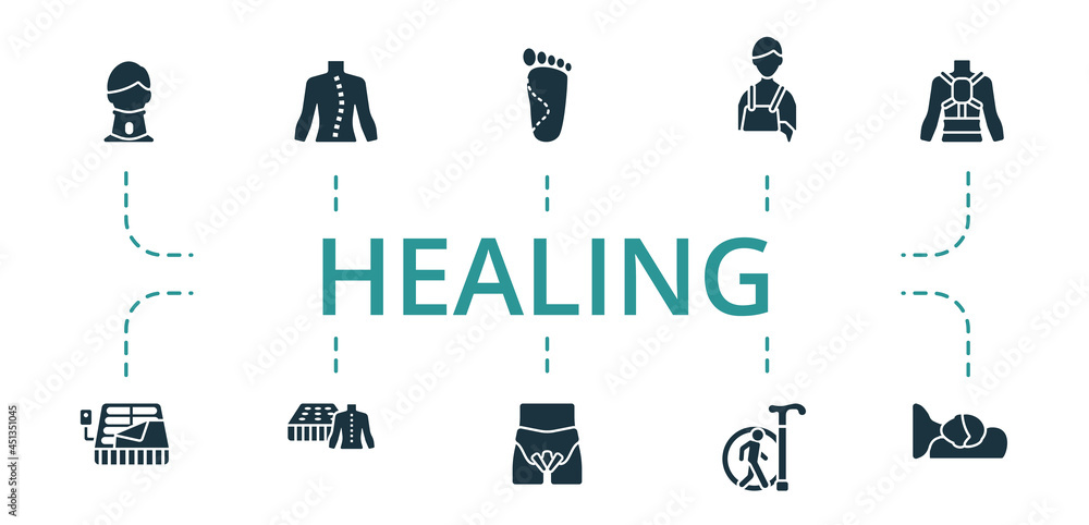 Healing icon set. Contains editable icons theme such as hernia belts ...