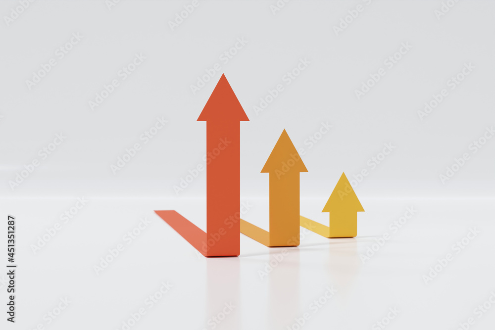 red, orange and yellow arrows step increase moving up. Abstract ...