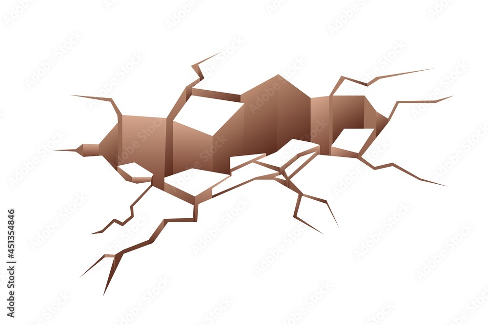Ground crack with hole and fissure lines after earthquake. Broken earth ...