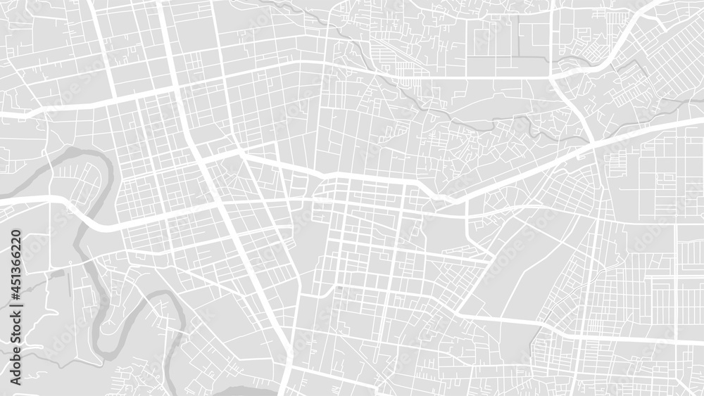 White and light grey Sendai City area vector background map, streets ...