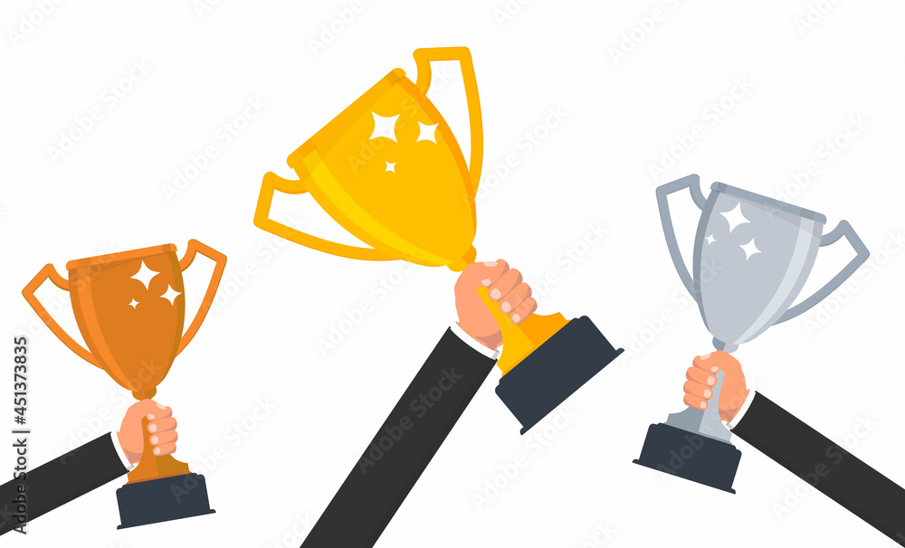 Golden trophy. Hand holding the winner's cup. A symbol of success ...