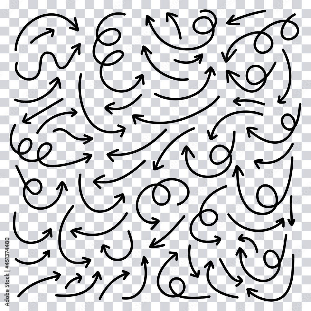 Arrows hand drawn vector set isolated on transparent background. Sketch ...