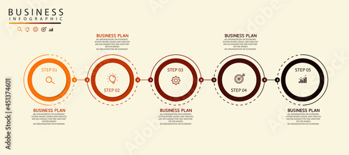 Optional five step infographic process step pie chart with icon data ...
