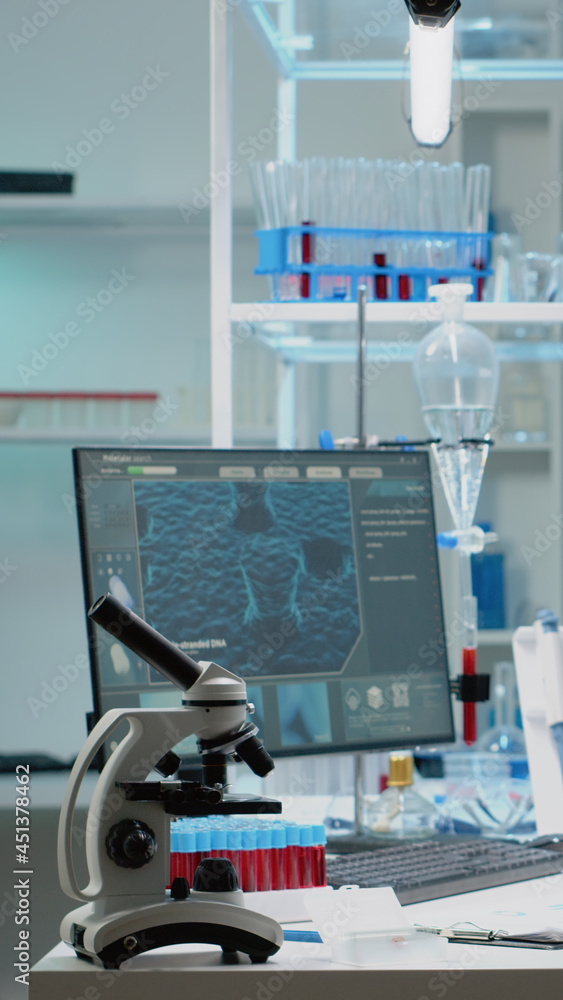 Nobody in scientific laboratory with research instruments for ...