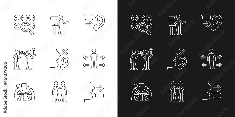 Effective communication linear icons set for dark and light mode ...