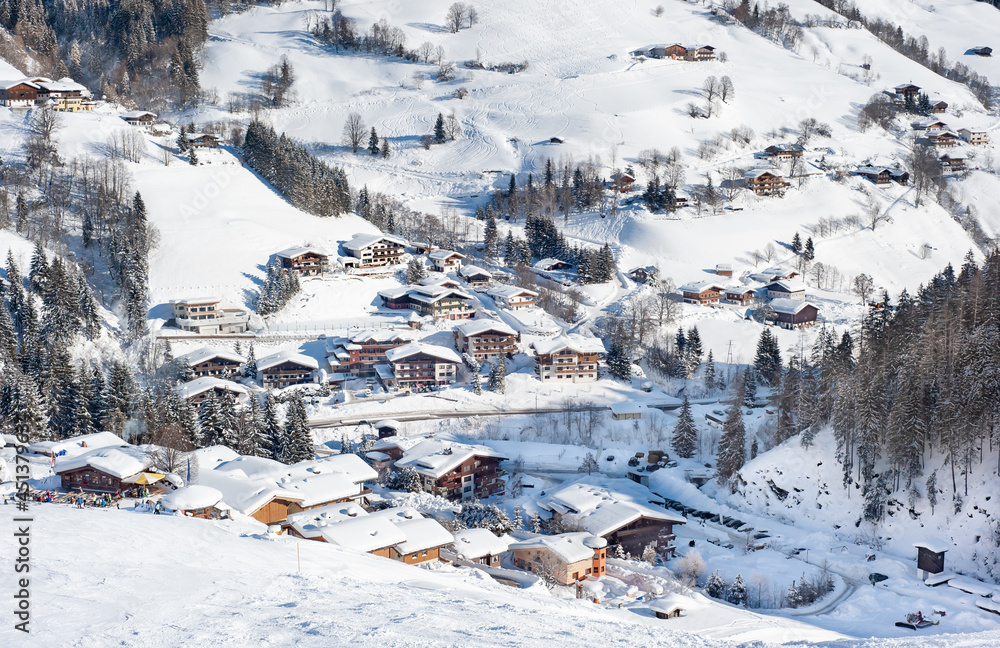 Ski slopes and mountains landscape in Saalbach - Hinterglemm resort ...