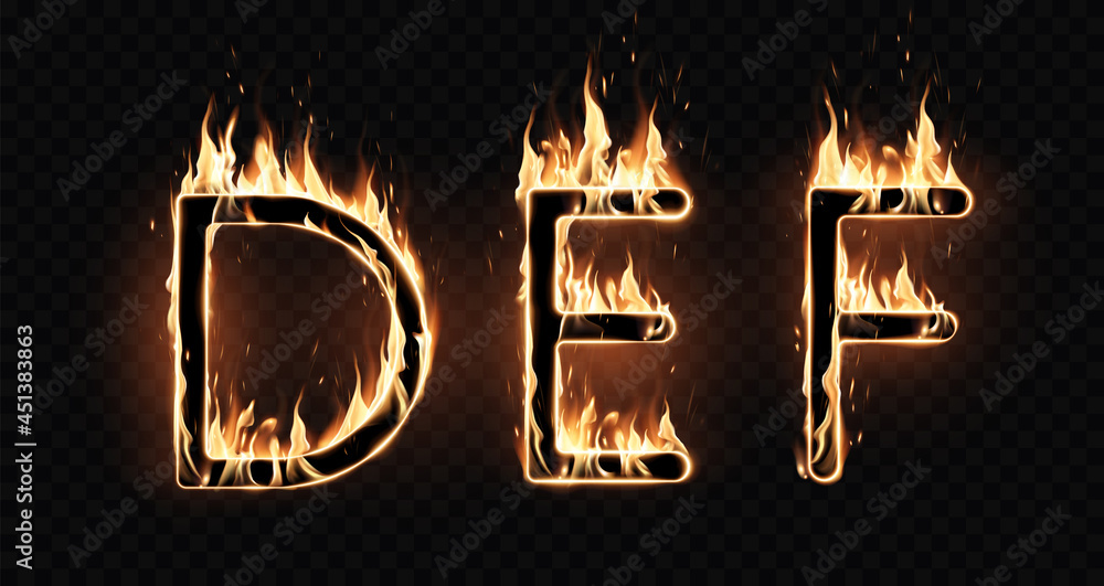 Three fire letters on a dark background. A special transparent smoke ...