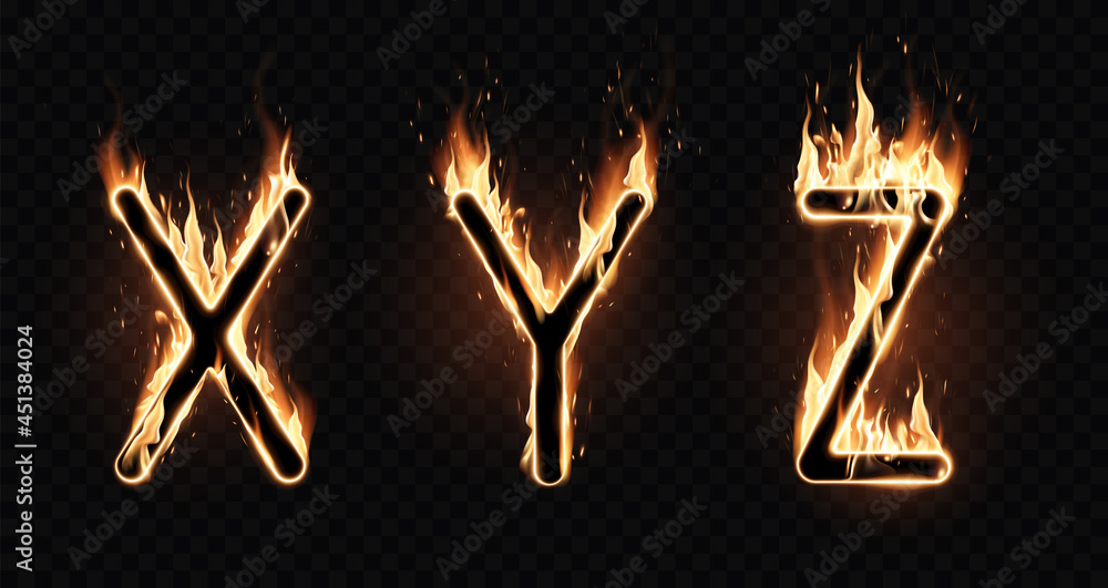 Three fire letters on a dark background. A special transparent smoke ...