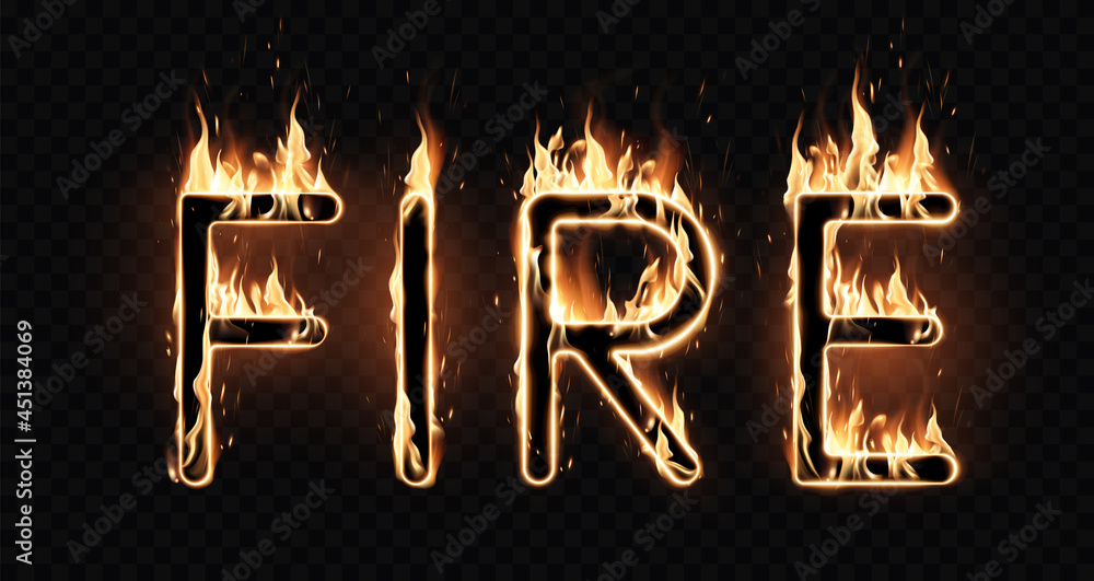 The word FIRE is written in fiery letters on a black background. A ...