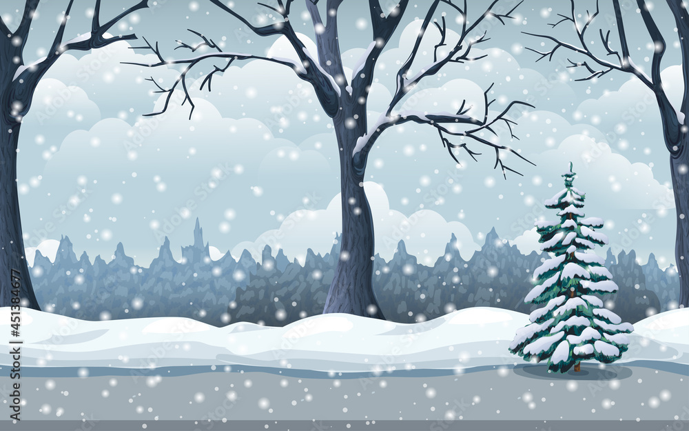 scenic winter snowfall landscape. seamless snow background with trees ...