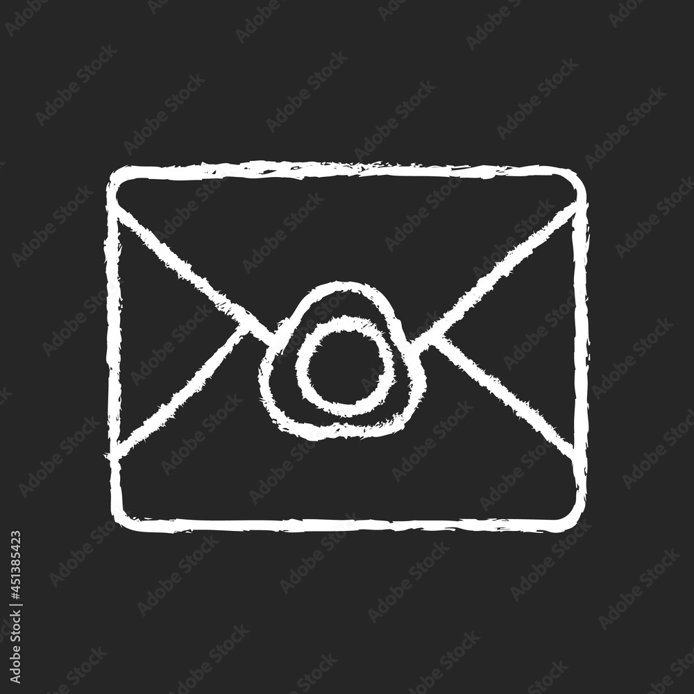 Vintage envelope chalk white icon on dark background. Old fashioned wax ...