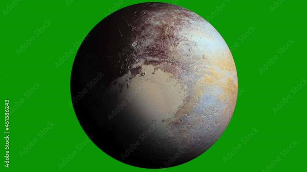 Loopable W/Alpha: dwarf planet Pluto gently rotates against green ...