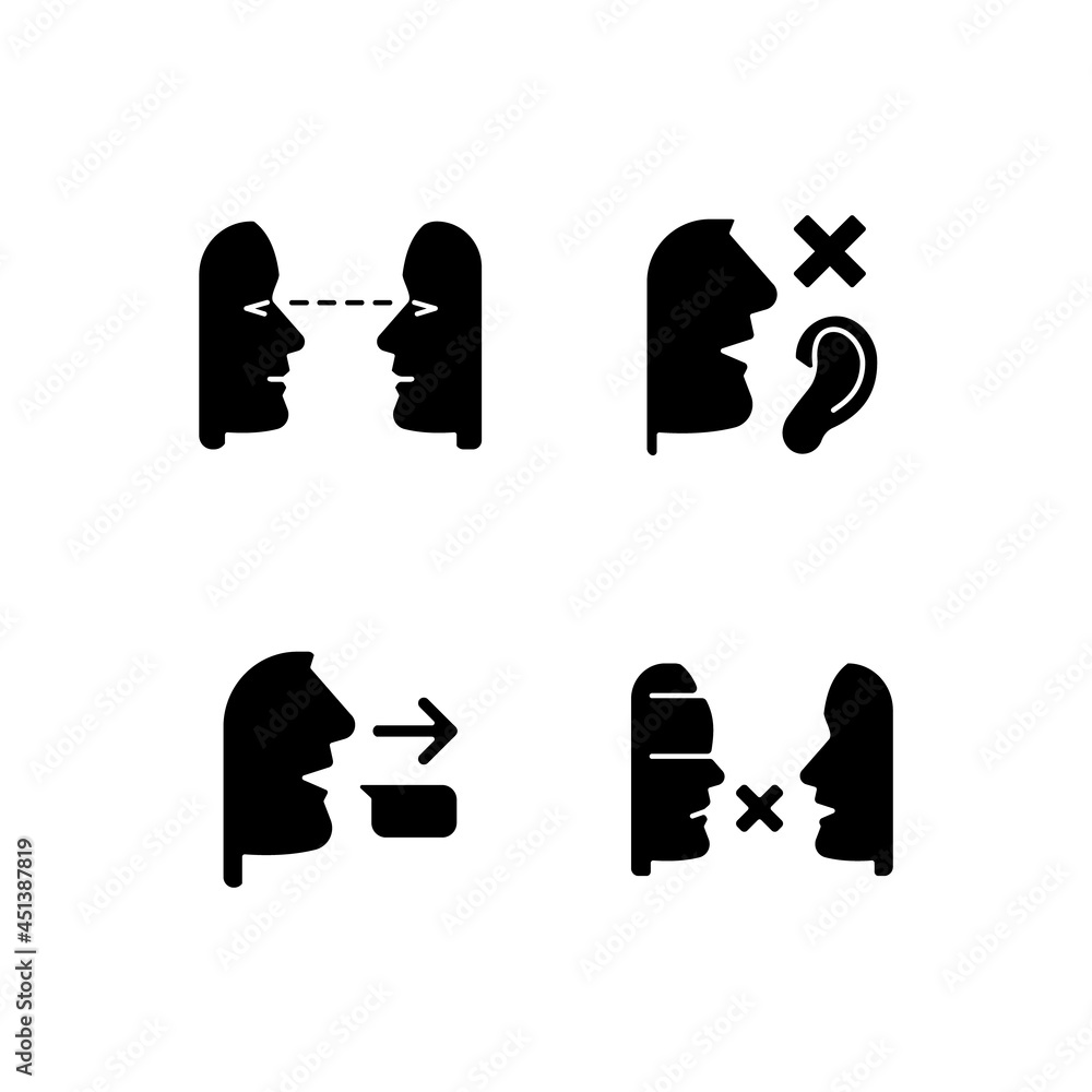 Improve everyday communication black glyph icons set on white space ...