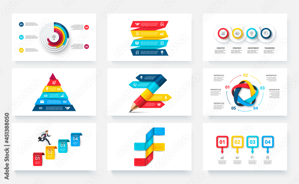 Nine slides with infographics elements for business presentation ...