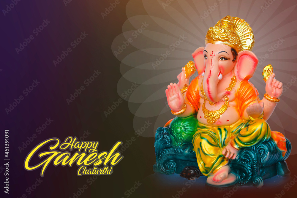 Happy Ganesh Chaturthi Greeting Card design with lord ganesha sclupture ...