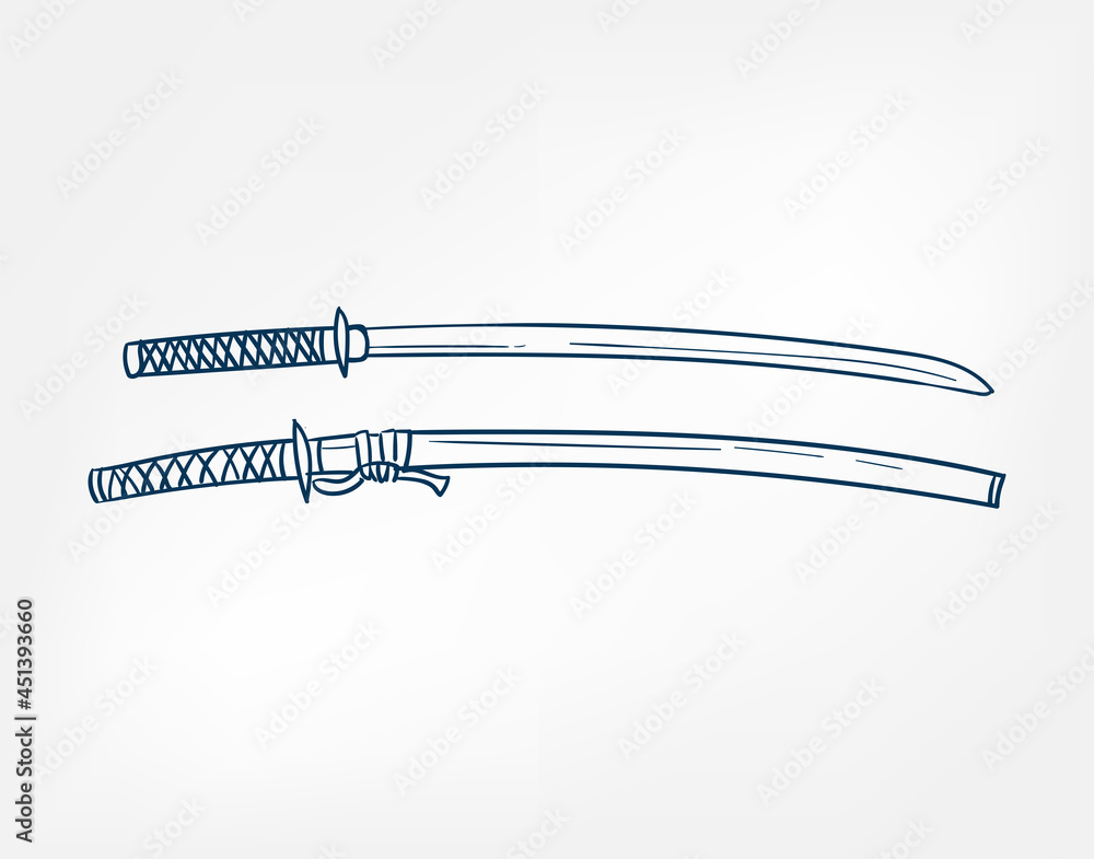 katana vector line art sketch japanese design isolated Stock Vector ...