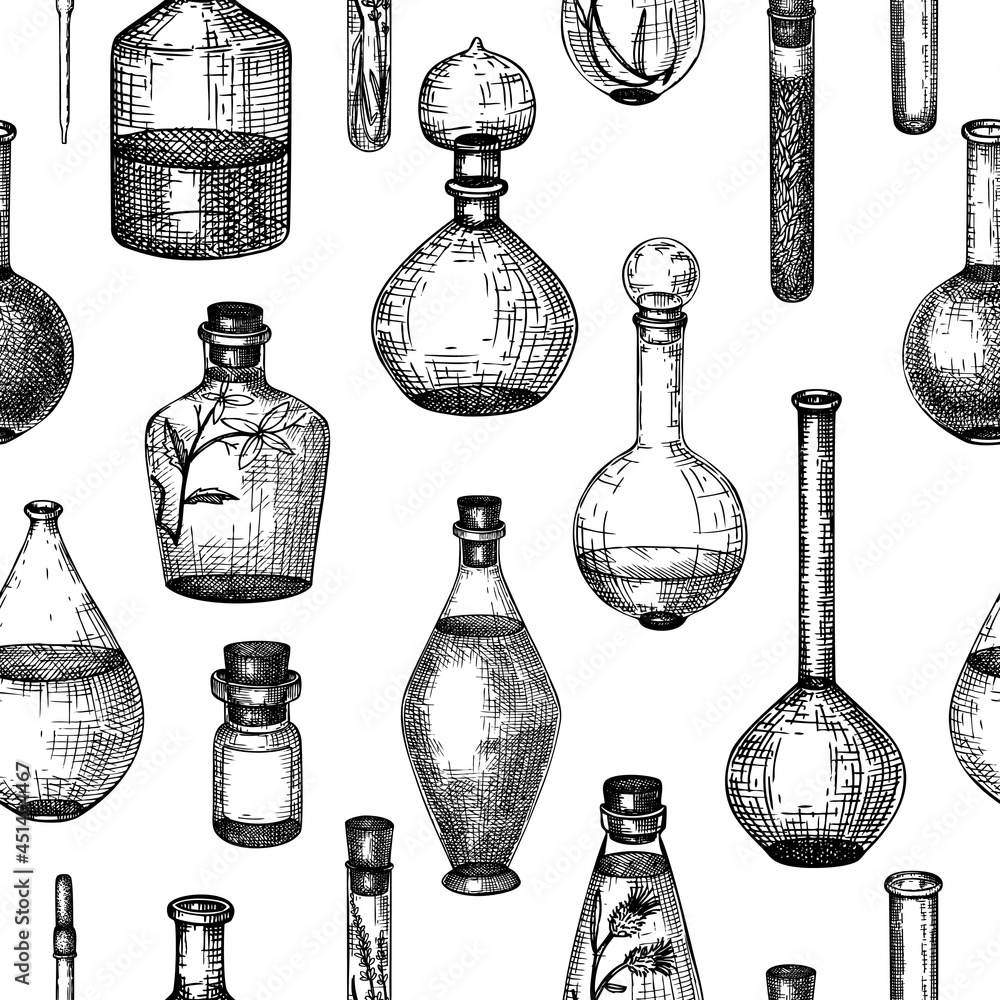 Hand-sketched glass equipment collection for perfumery and cosmetics ...