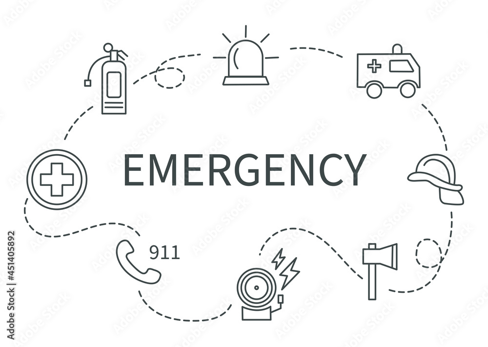 Emergency Symbols Vector Illustration. Safety Icons Infographic. Stock ...