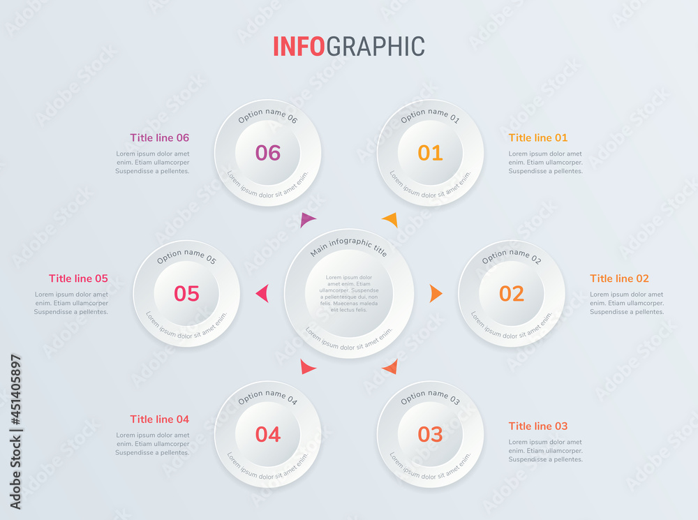 Red vector infographics timeline design template with circle elements ...