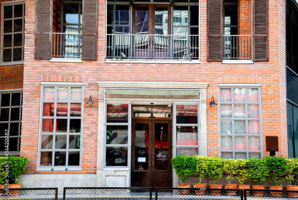 Outdoor mock up of English style store and shop front template - front ...