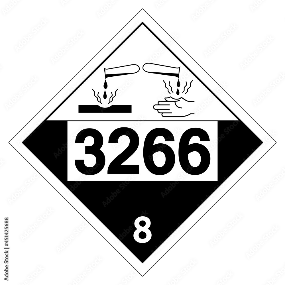 UN3266 Class 8 Corrosive Liquid Symbol Sign, Vector Illustration ...