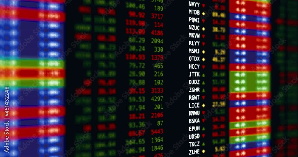 Falling stock market trading quotes ticker board with random fictional ...