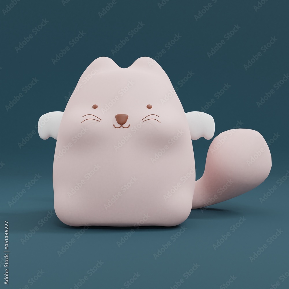Pink pastel, Fat cat and little wings behind him,Cute cartoon ...