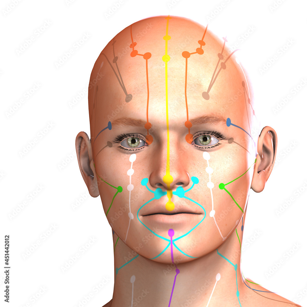 Eastern or Asian acupuncture and acupressure points on a male body ...