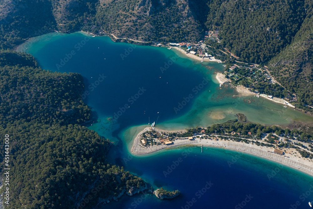 Amazing aerial view of Blue Lagoon in beach resort in the Fethiye ...