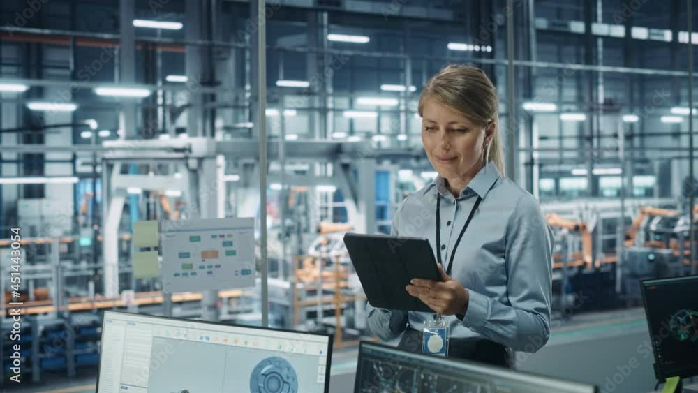 Car Factory Office Concept: Portrait of Successful Female Chief ...