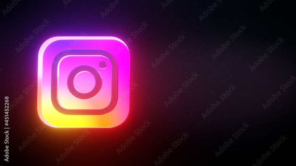 Carved out Instagram logo with illumination effect. Editorial 3d ...