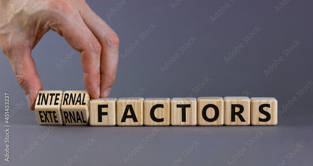 External or internal factors symbol. Businessman turns cubes, changes ...