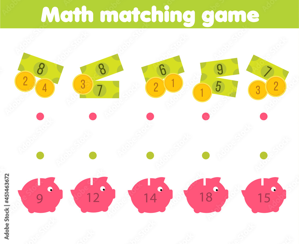 Mathematics matching educational children activity. Study counting ...