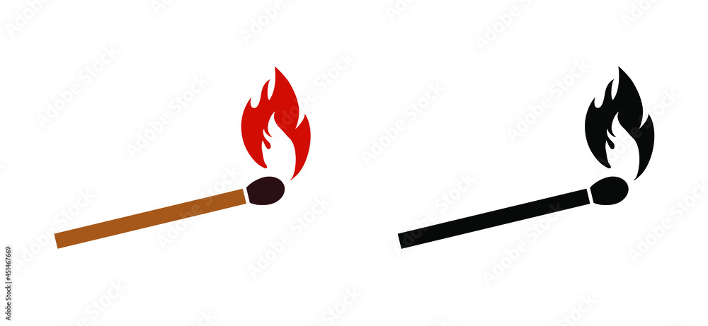 Matchstick, lucifer sign. Smoking, fire or flame sign. Burning matches ...