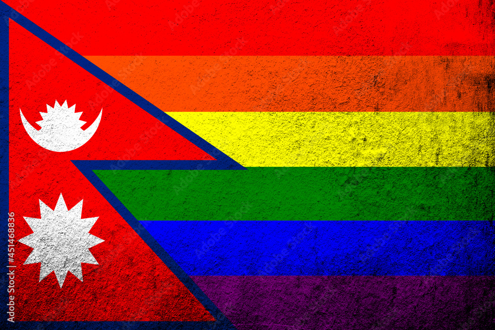 Nepal Rainbow LGBT pride flag. Grunge background Stock Photo | Adobe Stock