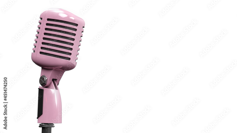 Vintage microphone, Pictures of an old pink color microphone on white ...